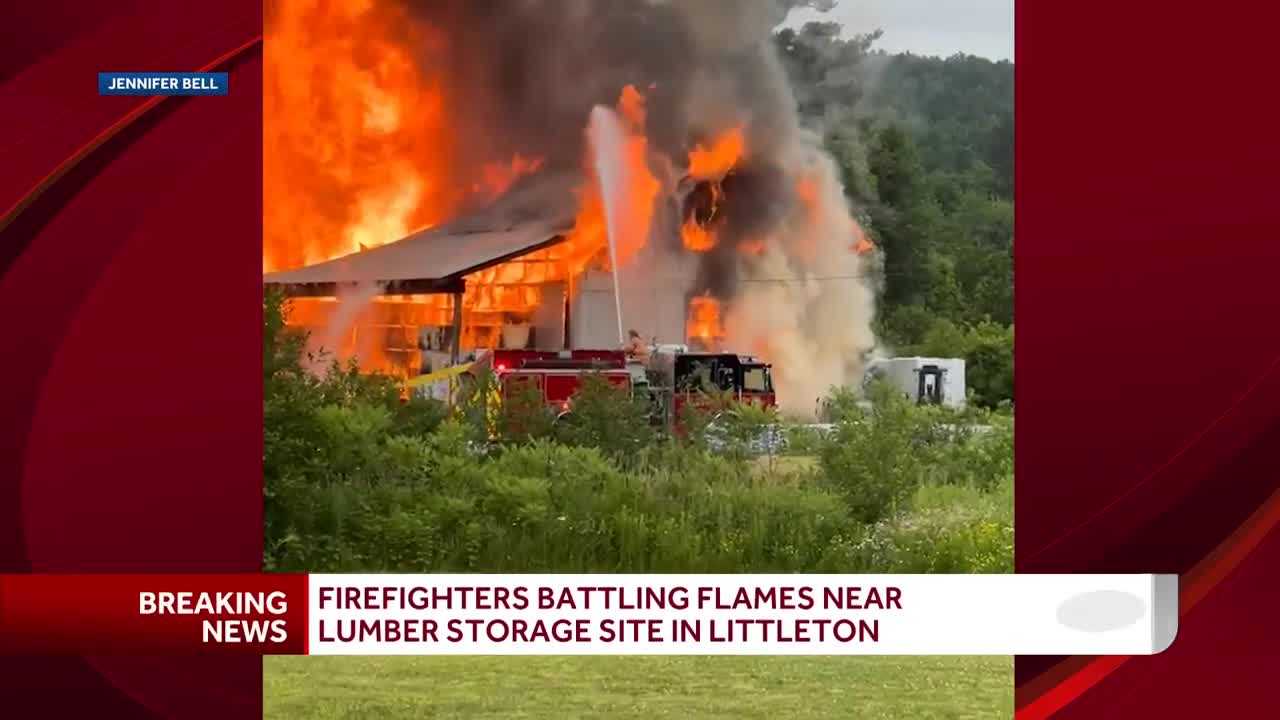 Large fire destroys lumber storage facility in Littleton; no injuries