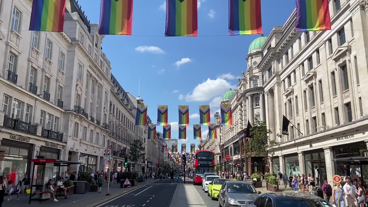 Pride flags adorn Regent Street in London for Pride Month