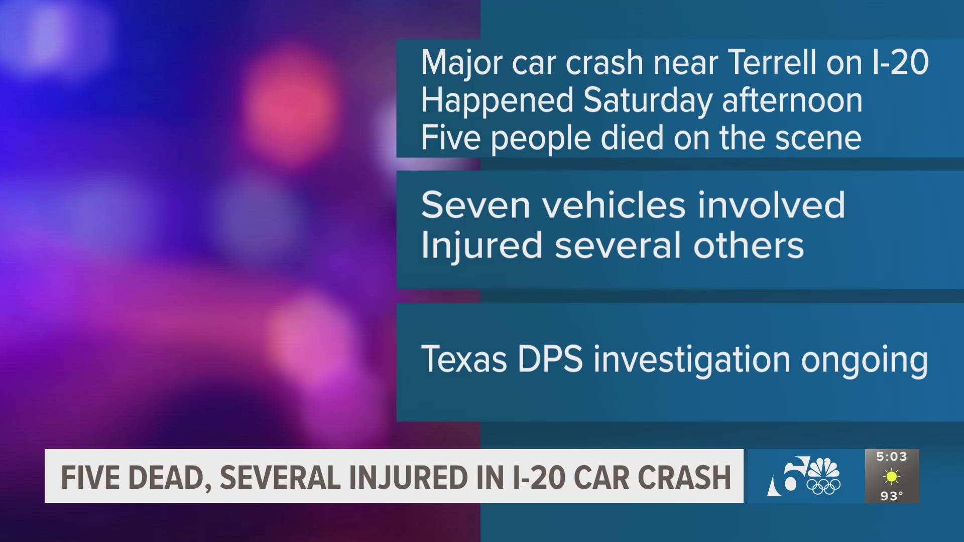 Car crash kills five people, injures more on I-20 near Terrell, Texas