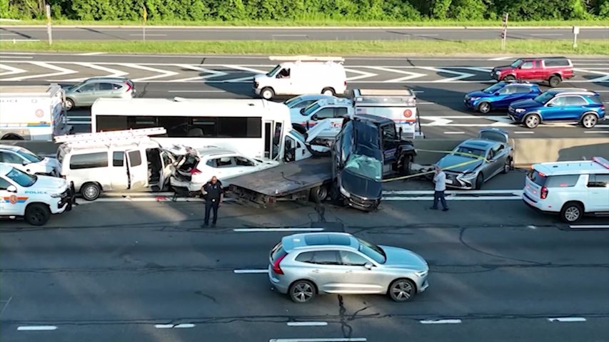 Police: 5 people injured in crash involving coach bus, 7 other vehicles ...