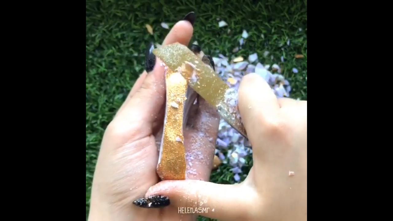 Satisfyingly Coated Striped Bar Soap Scraping