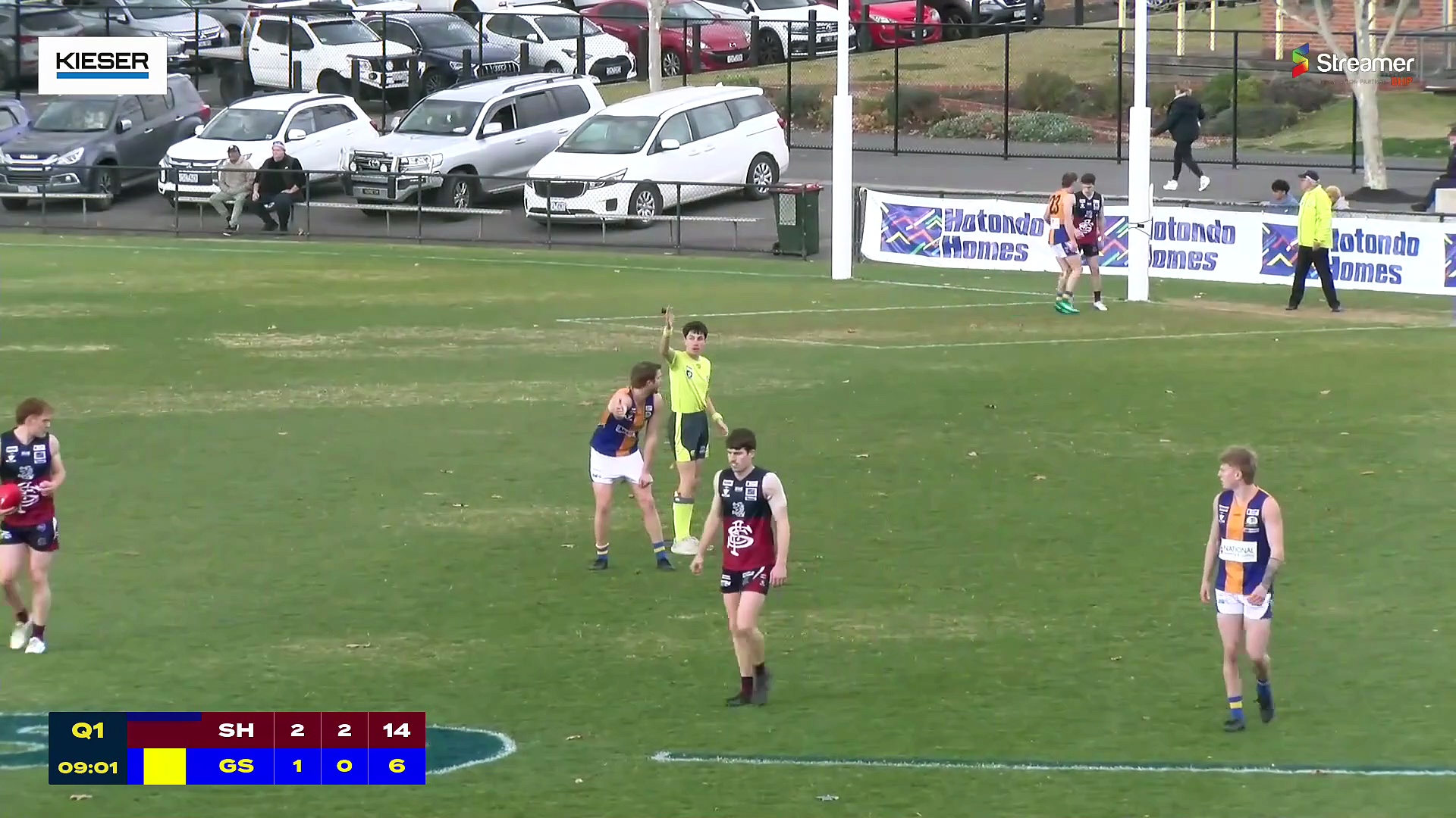 BFNL - Lachie Hood (Sandhurst) contested mark and goal v Golden Square ...