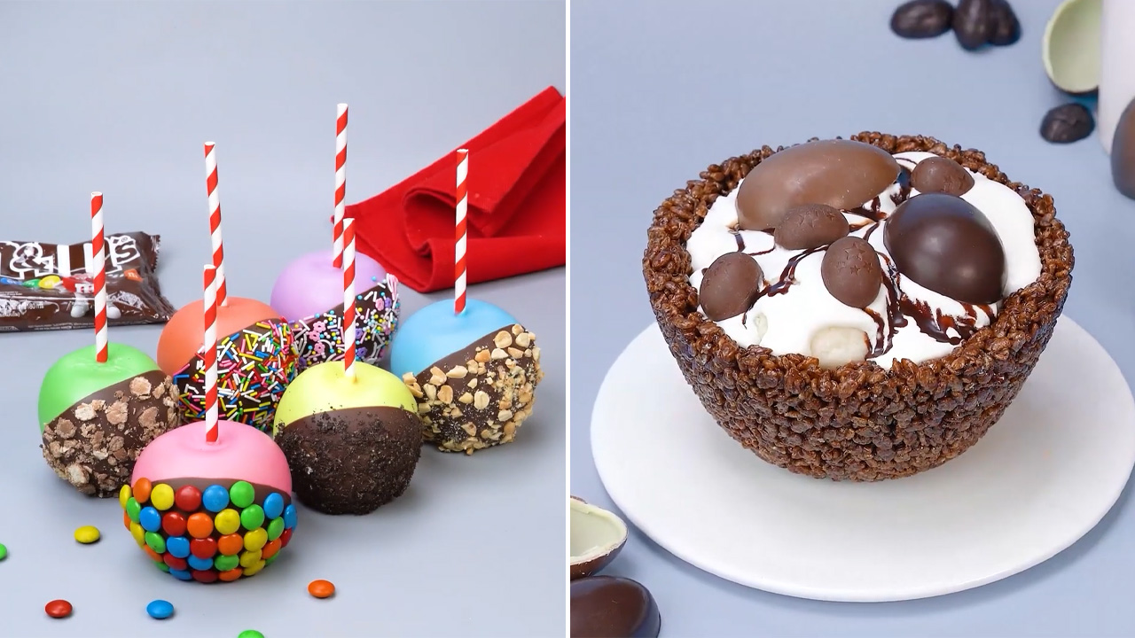Candy Apple Pops & Chocolate Crispy Bowl Delight 🍭🍫 – Satisfying Cake