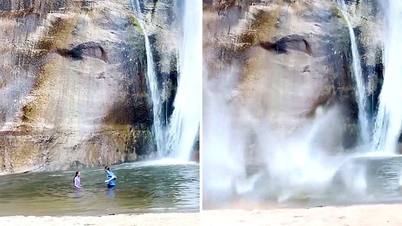 Tourists swimming near Utah waterfall almost hit by falling boulders