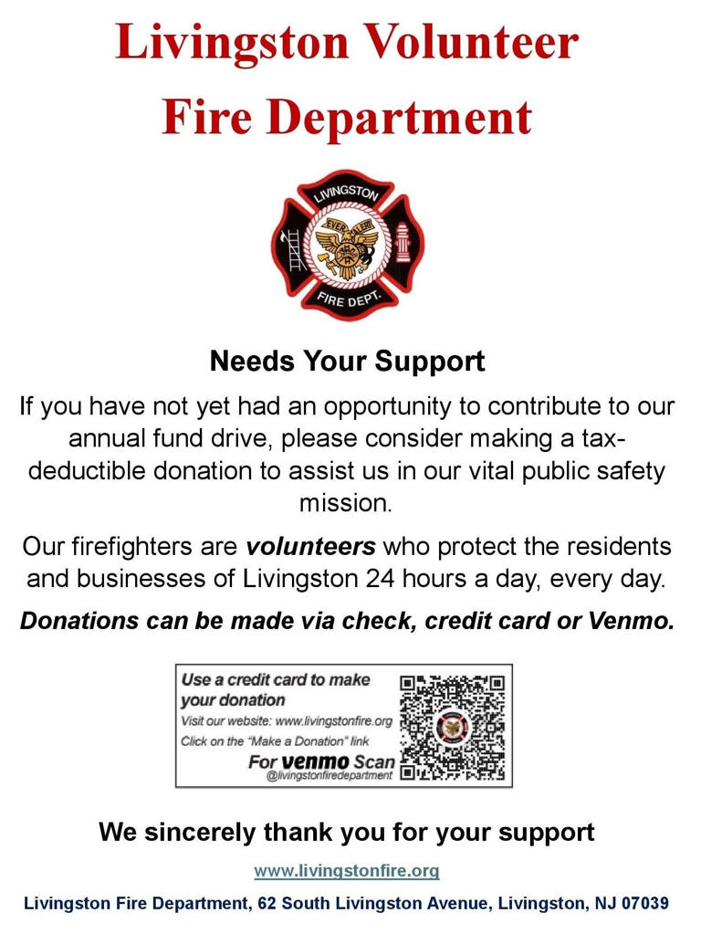 Livingston Fire Department Holds Annual Fund Drive: 2025 Donations Sought