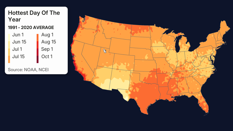 When is the typical hottest time of year where you live? This map shows ...