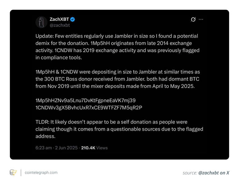 How ZachXBT traced a $31M Bitcoin donation to a flagged wallet