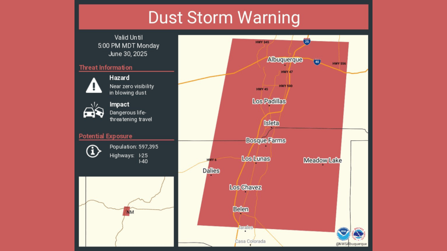 Dust storm warning in effect for Albuquerque on Monday