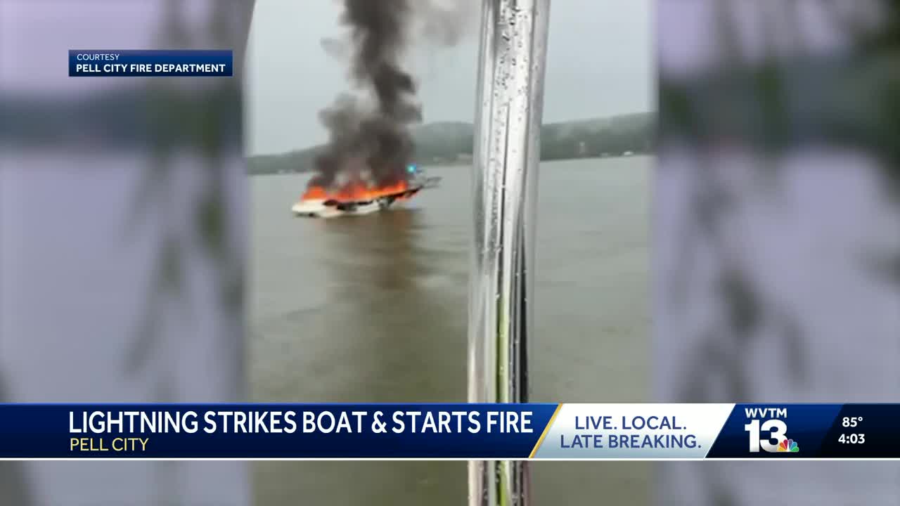 Intense video shows moments after lightning strike sets boat ablaze on ...