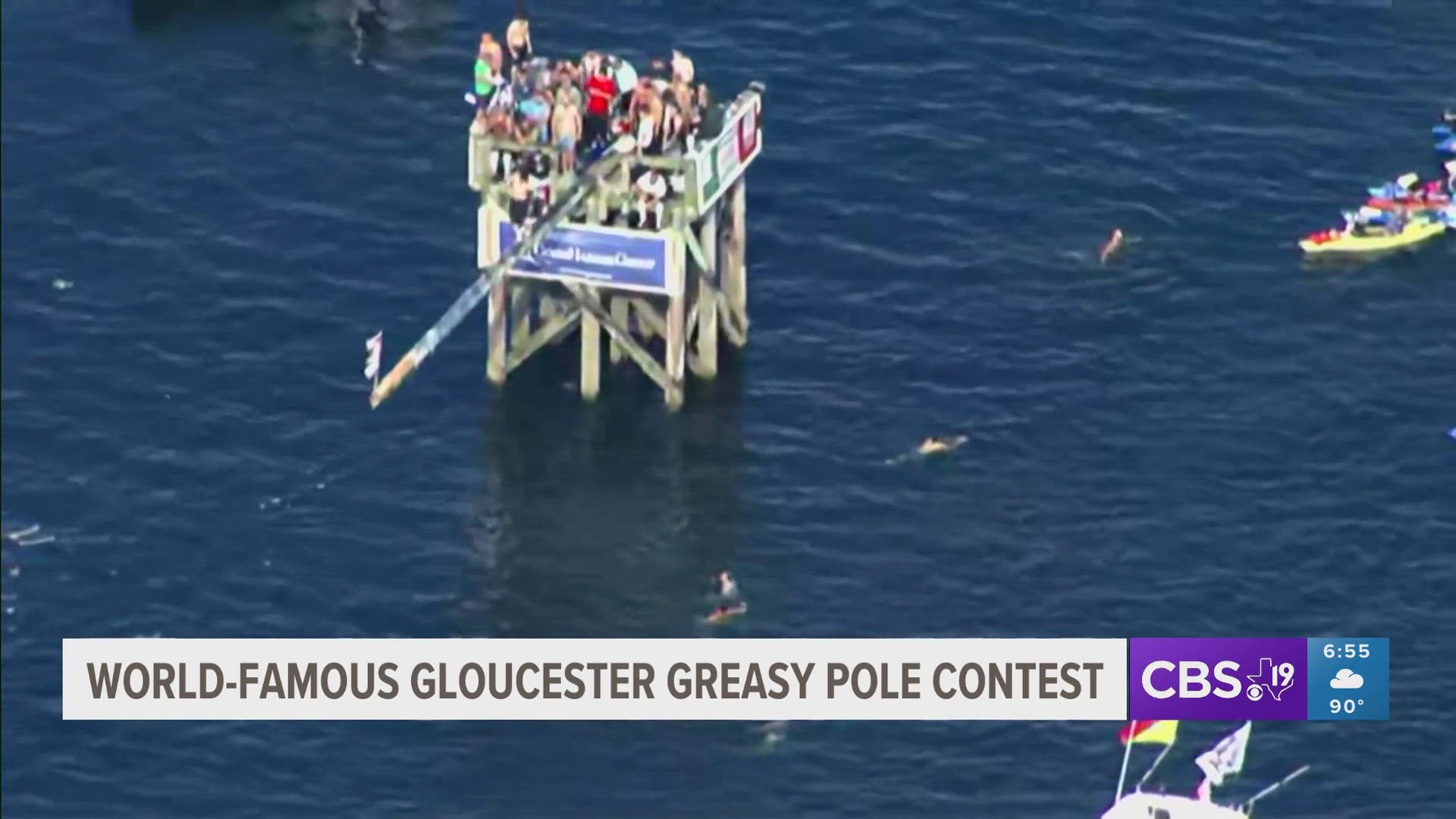 World-famous Gloucester greasy pole contest underway