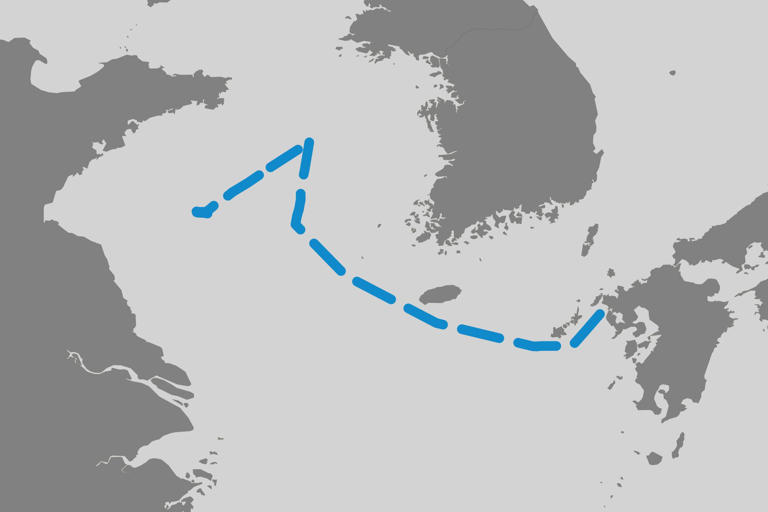 Map shows US missile-tracking ship pinging off China's coast