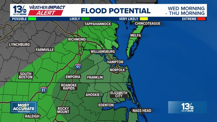Flash flood warning issued for NC; flood watch in effect for Hampton Roads