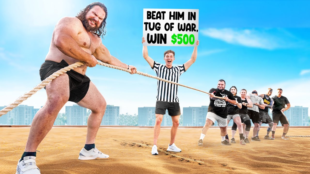 Beat the Worlds Strongest Man in Tug of War, Win $500!