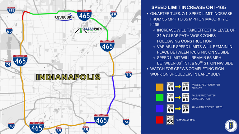 Crews installing higher speed limit signs on I-465. Here's how long it ...