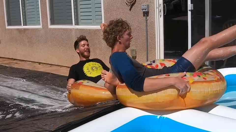 We built a Water Slide Race Track in our Backyard!!