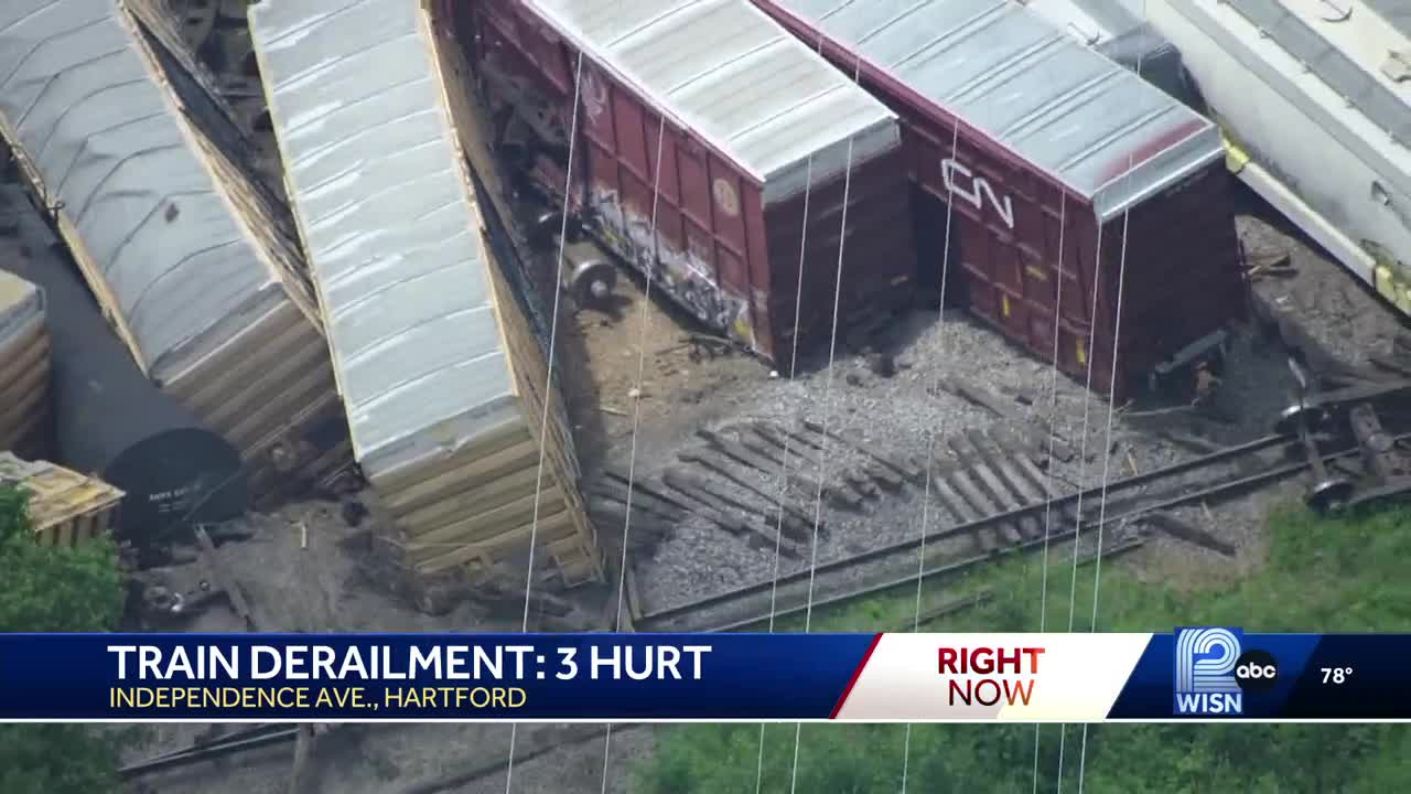 Hartford train derailment hurts 3, spills thousands of gallons of fuel