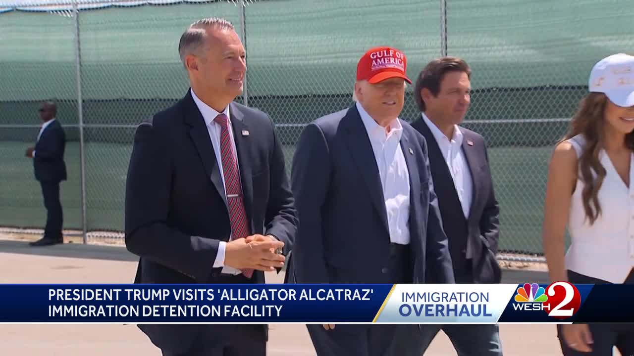 Inside 'Alligator Alcatraz': Trump tours controversial ICE facility