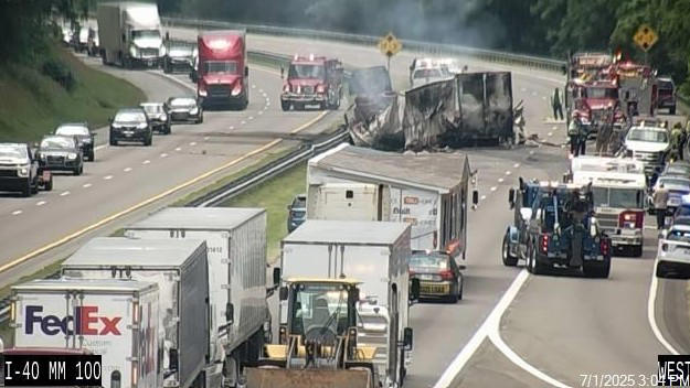 Fiery tractor-trailer crash in Burke County closes I-40 West for eight hours