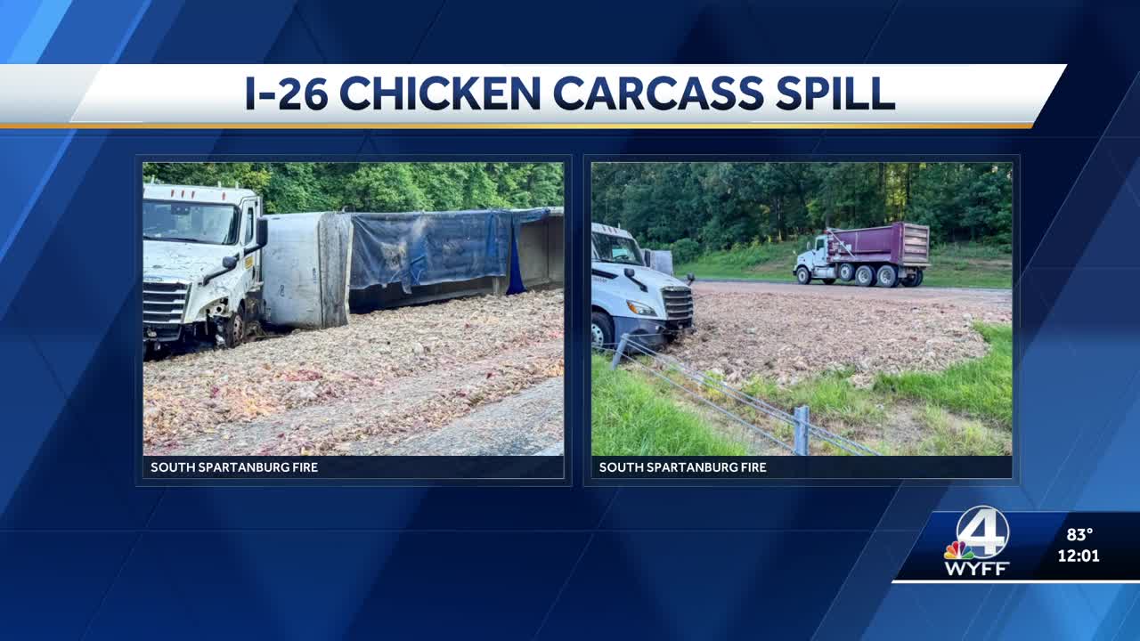 Part of I-26 in Spartanburg County shut down after chicken carcass spill