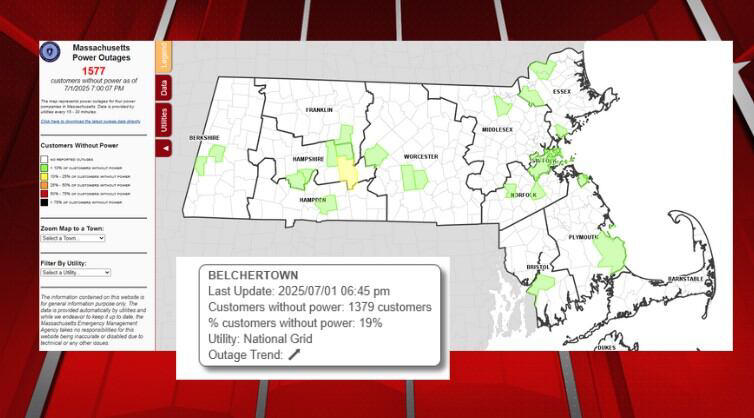 Power outages reported in Belchertown