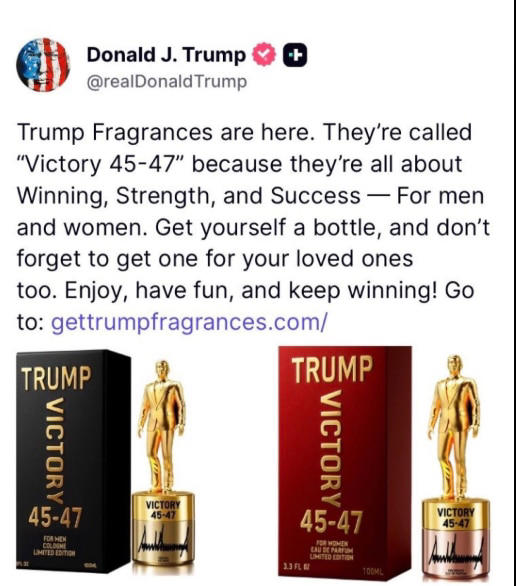 All about winning: Trump launches Victory 45-47 fragrances for success