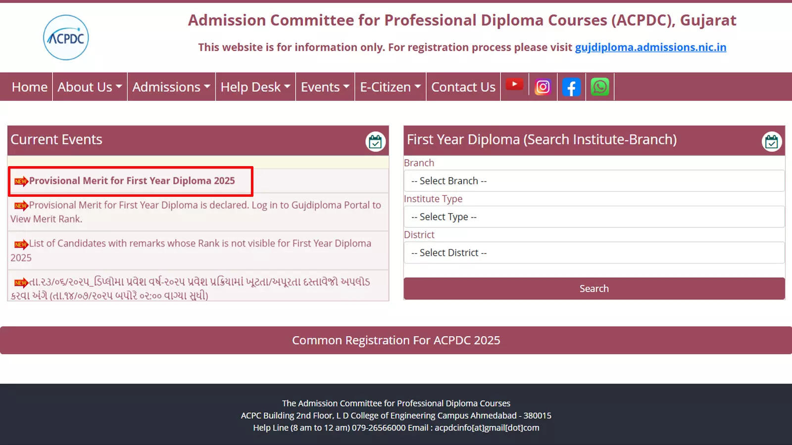 ACPDC merit list 2025 released for first-year diploma admissions at ...