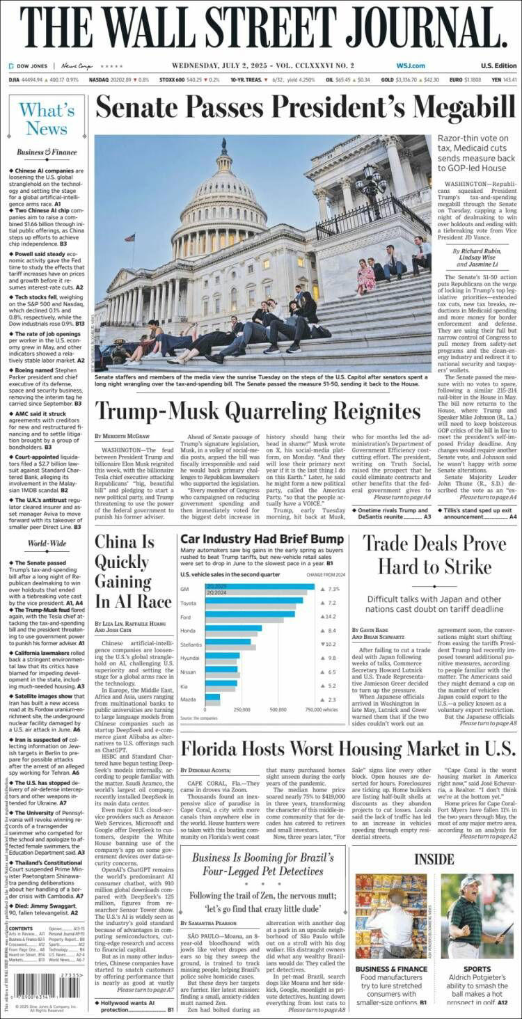 Newspaper headlines from around the world – Wednesday, 2 July 2025