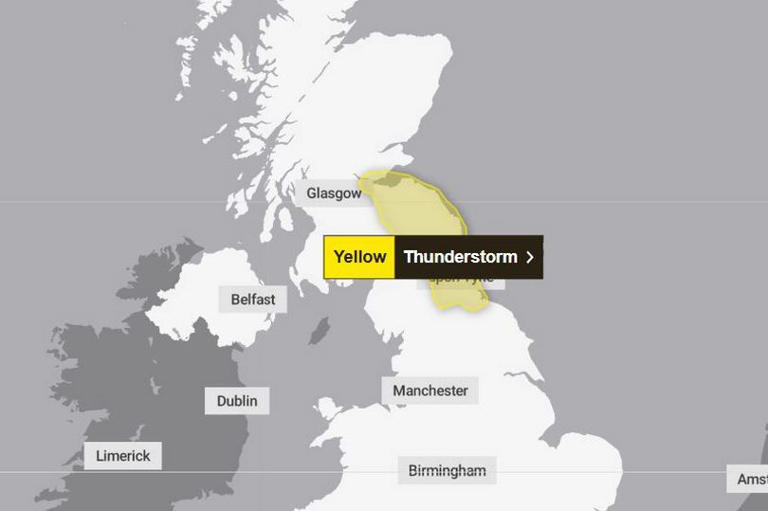 Full list of UK areas affected by Met Office thunderstorm warning
