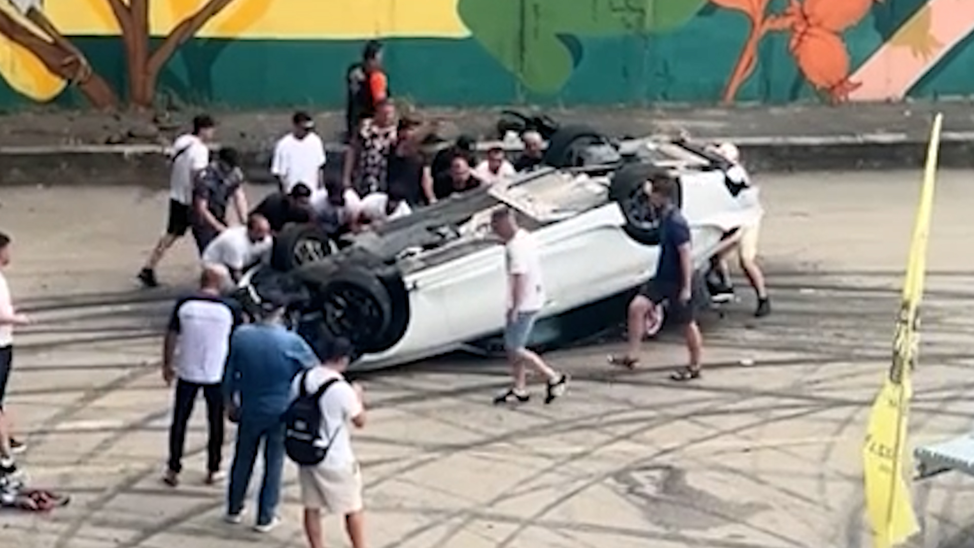 Dramatic moment car flips several times in drag race crash