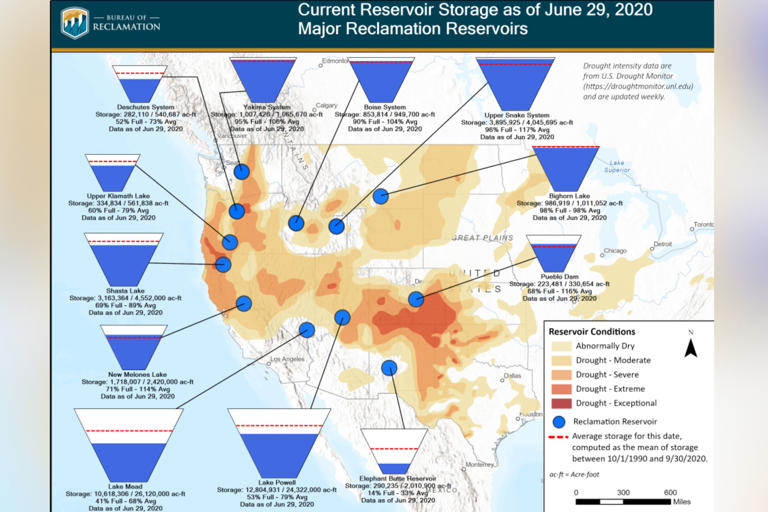 Map shows struggling water levels across major US lakes