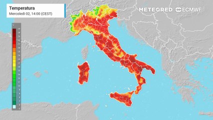Mappa relativa alle temperature previste nei prossimi giorni