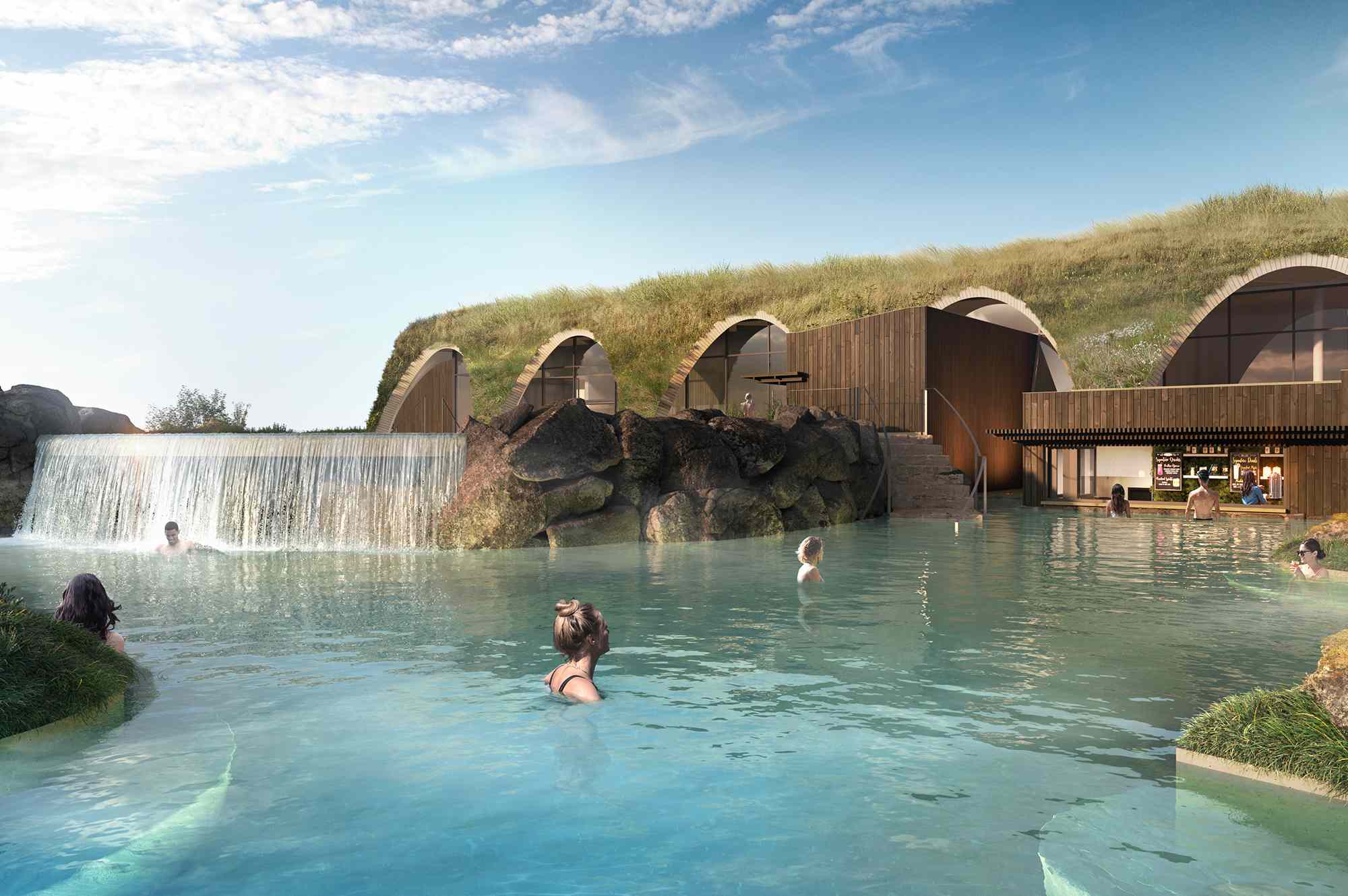 Iceland's First Cascading Waterfall Lagoon Has a Hot Spring, Swim-up ...