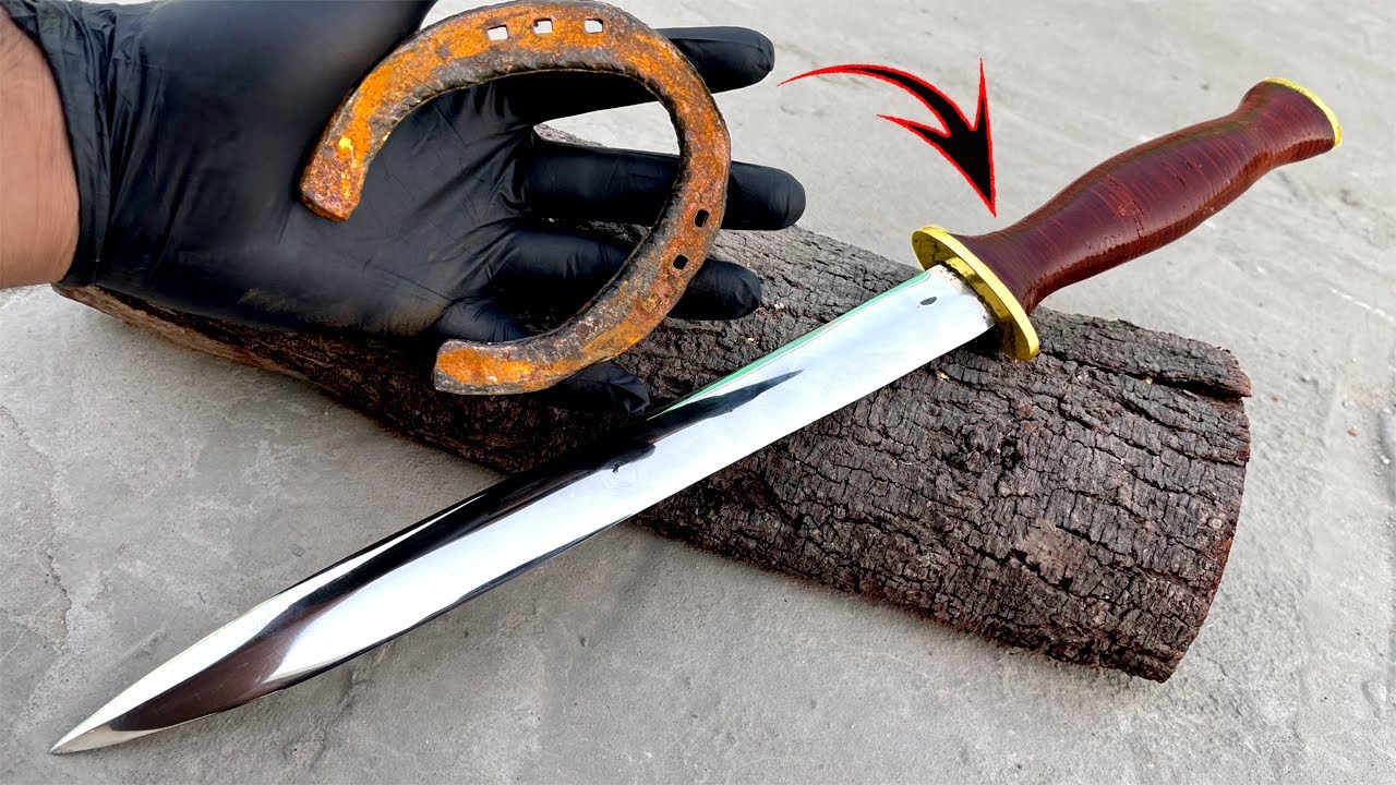 Rusty Horse SHOE Type Iron Forged into a DAGGER - Leather Handle