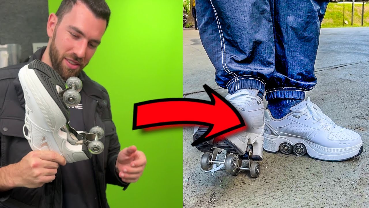 Inacreditável! Com apenas um botão, esse tênis vira um patins!
