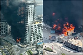 Video: Fire breaks out on construction site at Dubai Harbour
