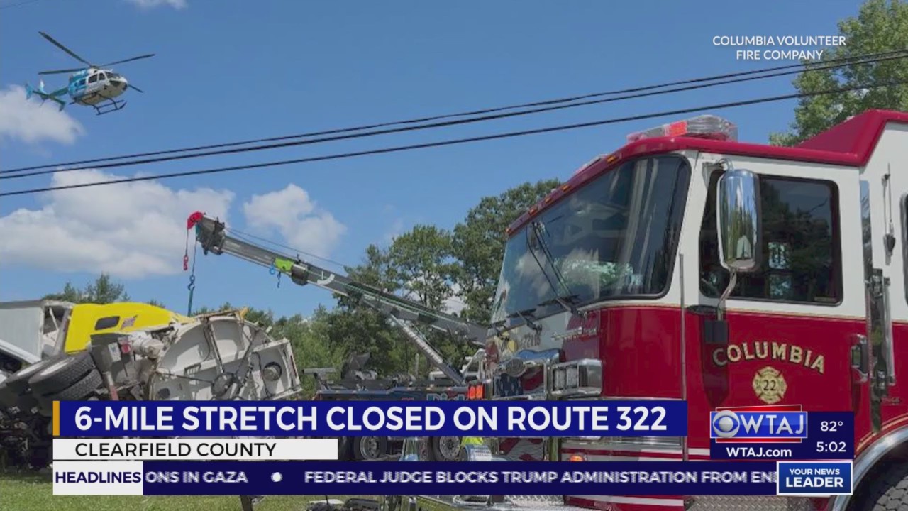 Section of Route 322 in Clearfield County closed after tractor-trailers collide