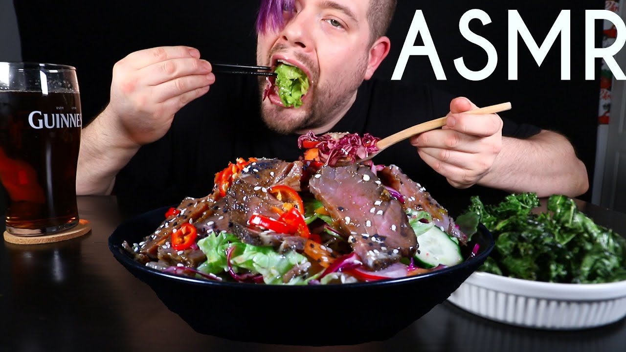 ASMR Let's Cook | ASMR Ginger & Garlic Marinated Roast Beef Salad Mukbang | No Talking
