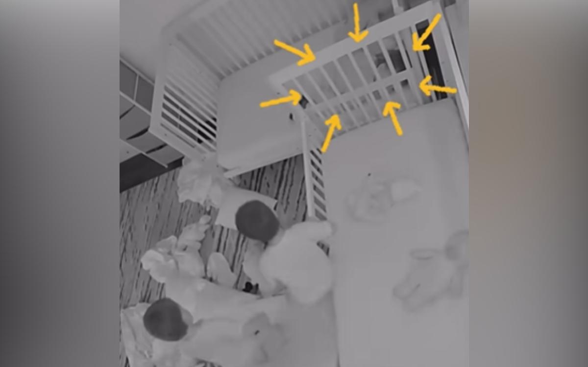 Mom checks triplets' nap on baby cam, then notices what's in the corner