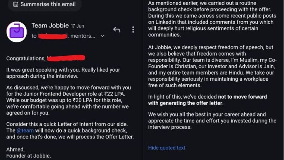 Startup founder revokes ₹22 lakh job offer over candidate's religious ...