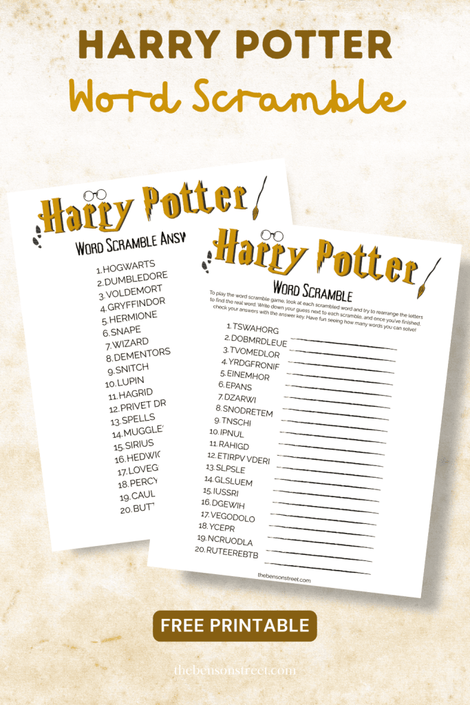 FREE Harry Potter Word Scramble: Fun & Easy Printable Game