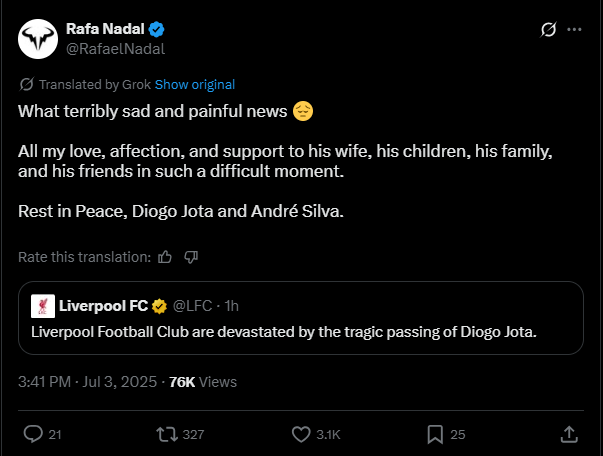 RIP Diogo Jota: Football world reacts to the tragic death of Liverpool star
