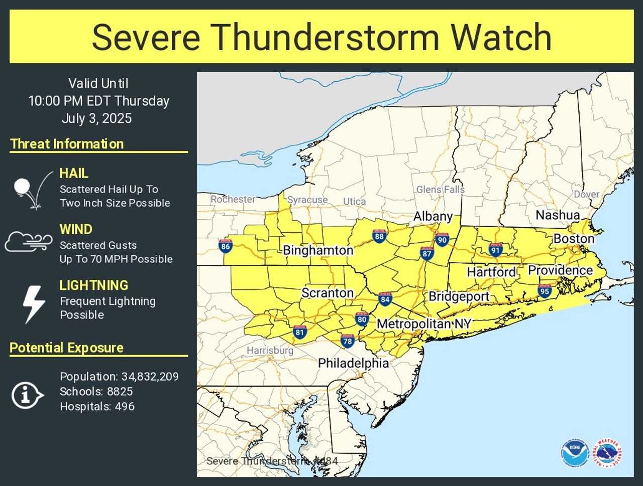 Severe Thunderstorm Watch Issued For Much Of Northeast