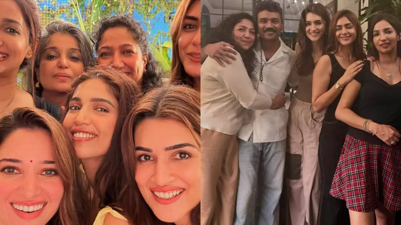 Dhanush enjoys a cosy evening with Kriti Sanon, Mrunal Thakur ...