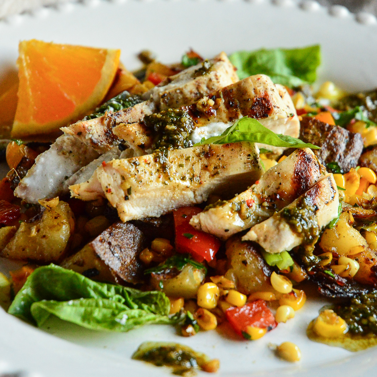 Grilled Chicken with Goat Cheese and Basil Vinaigrette