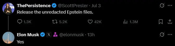Elon Musk drops one-word answer on post demanding release of Epstein ...