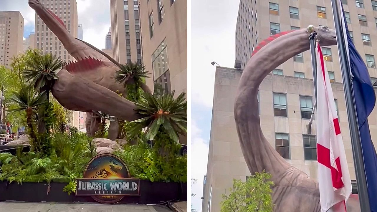Giant titanosaurus wows crowds at NYC's Rockefeller Center