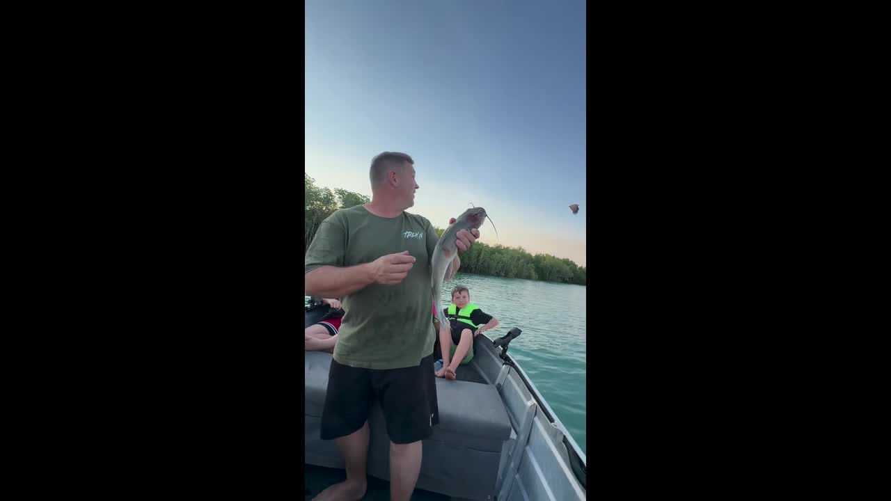 Eagle catches fish mid-air from fisherman in Darwin, Australia
