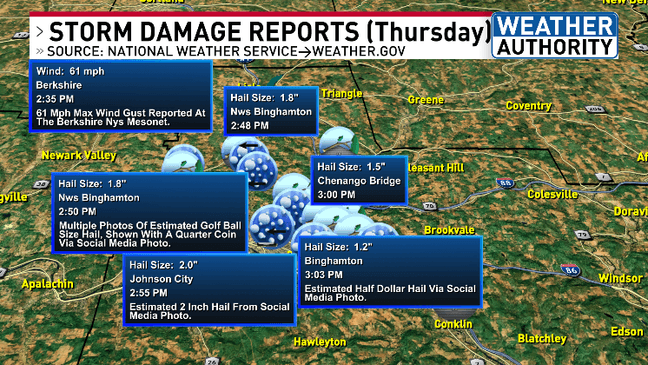 Damage reported in parts of CNY Thursday from severe thunderstorms