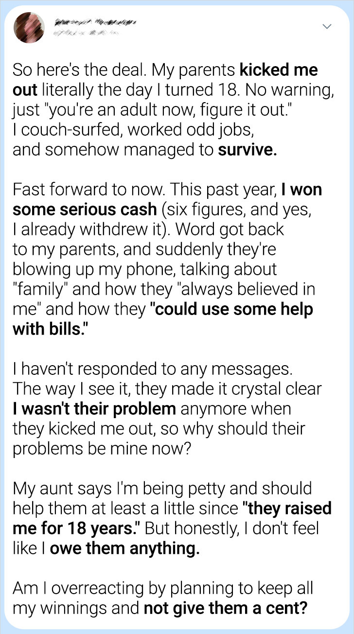 I Was Kicked Out From Home, So I Refuse to Support My Parents Now