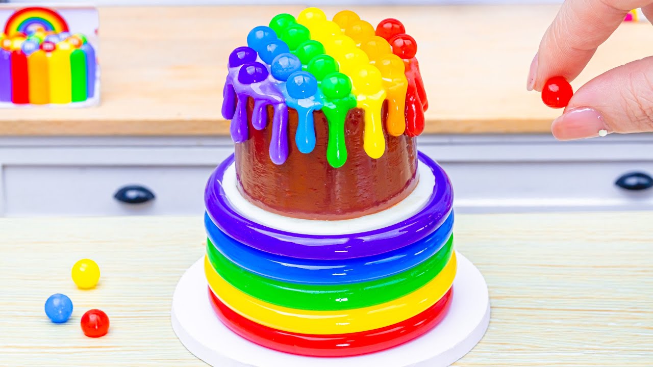 Tiny Rainbow Jelly Cake Satisfying Mini Rainbow Cake Decorating Ideas